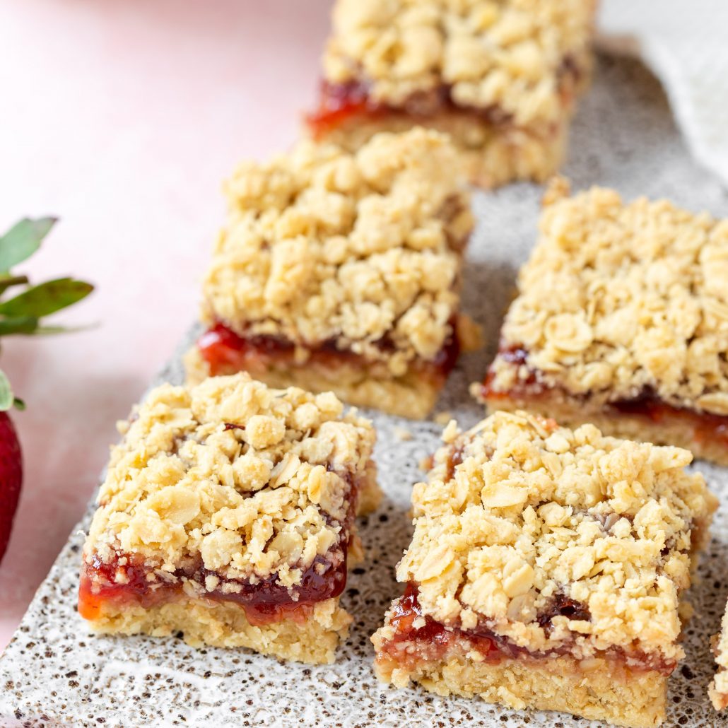 Strawberry Jam Crumble Slice - Wholesome Patisserie
