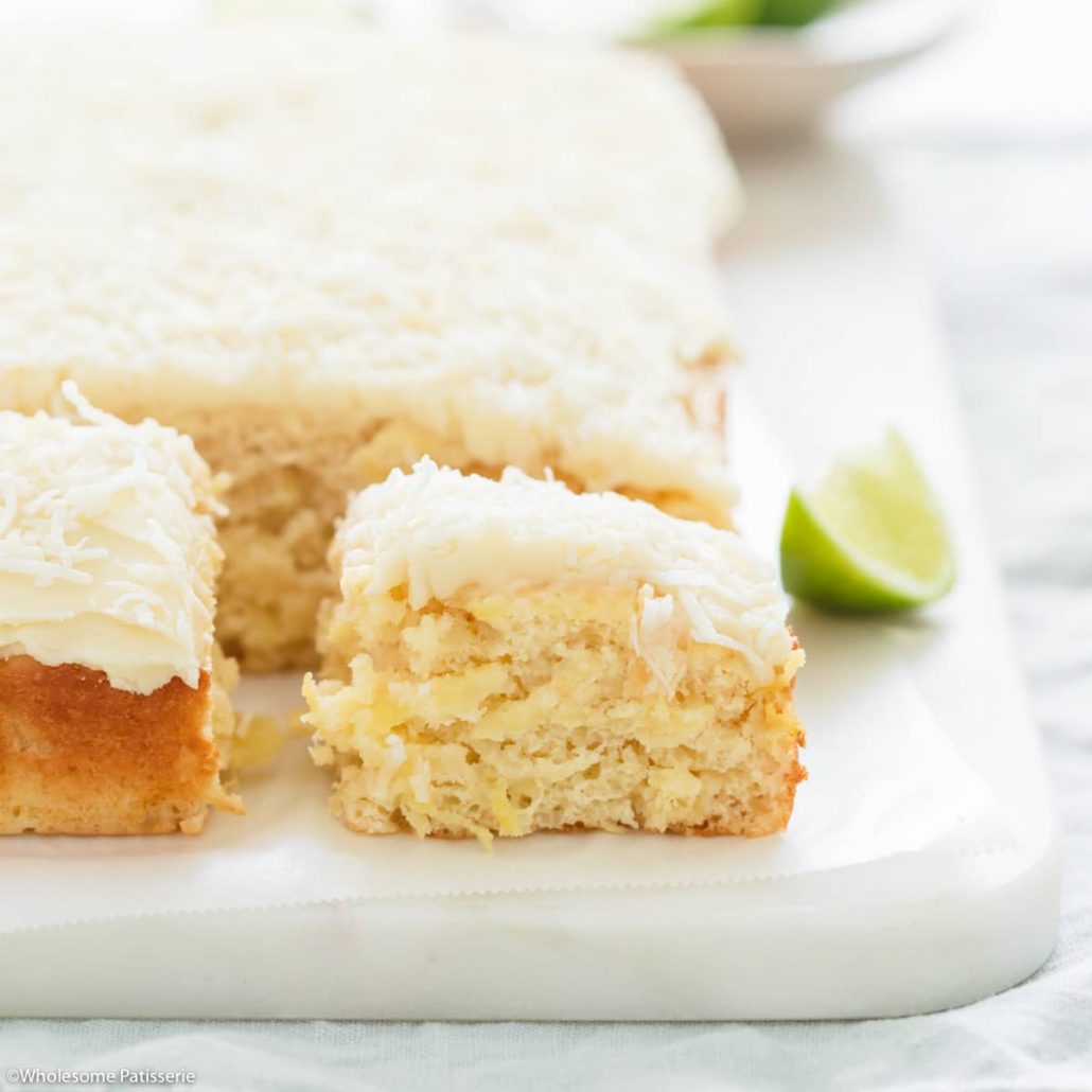 Easy Crushed Pineapple Cake with Lime Icing - Wholesome Patisserie