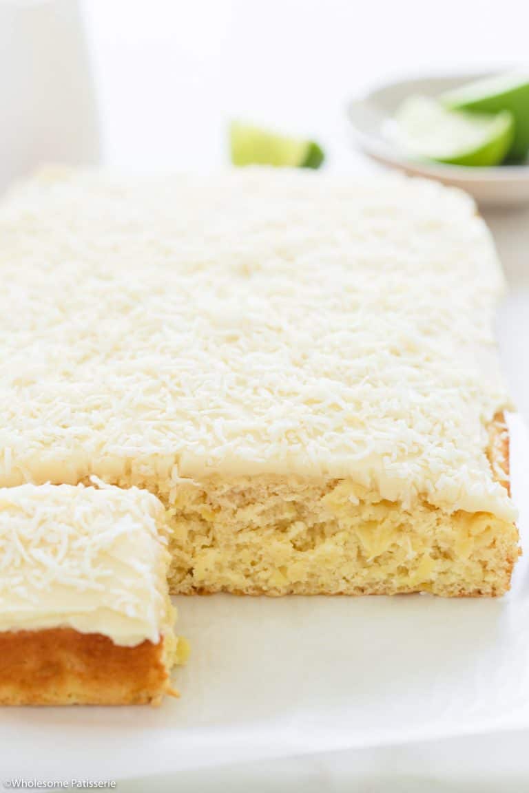 Easy Crushed Pineapple Cake with Lime Icing - Wholesome Patisserie