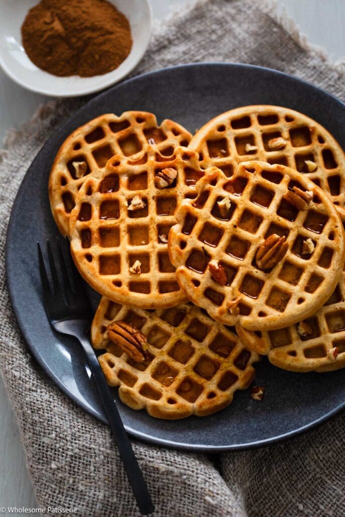 Pumpkin Spice Waffles without Pumpkin Puree - Wholesome Patisserie