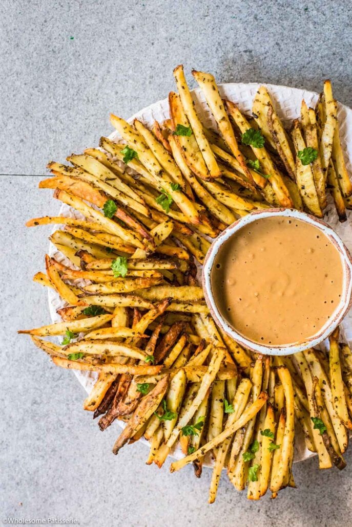 Baked Seasoned Fries with Simple Peanut Sauce - Wholesome Patisserie